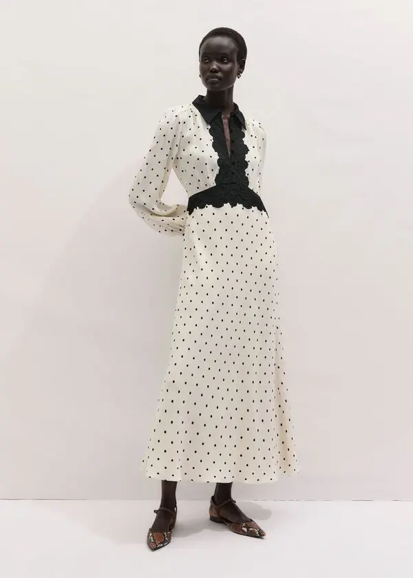 Me+Em Lace Trim Maxi Dress In Polka Dot - 30% Off | Editorialist